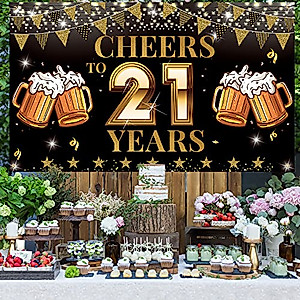 21st Birthday Decorations for Him Her, Cheers to 21 Years Birthday Backdrop Banner, Black Gold 21 Birthday Party Photo Props, 21 Birthday Yard Sign Poster Supplies for Outdoor Indoor, Fabric Vicycaty
