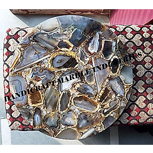 Round Coffee Table 24", Agate Table, Blue Grey Mix Agate Table Top, Agate Coffee Table, Agate Side Table, Round Table, Stone Table. Grey Agate Geode Table