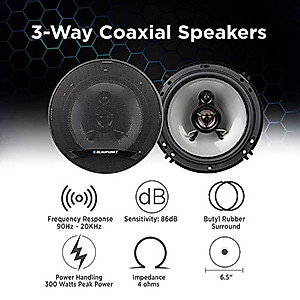 Blaupunkt GTX630 GTX Series GTX630 6.5-in. 300-Watt-Peak 3-Way Coaxial Speakers, Black