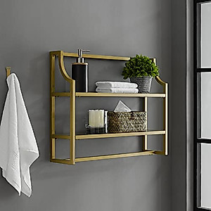 Crosley Furniture Aimee Wall Mounted Bathroom Storage Shelf with Towel Rack and Shelves, Gold