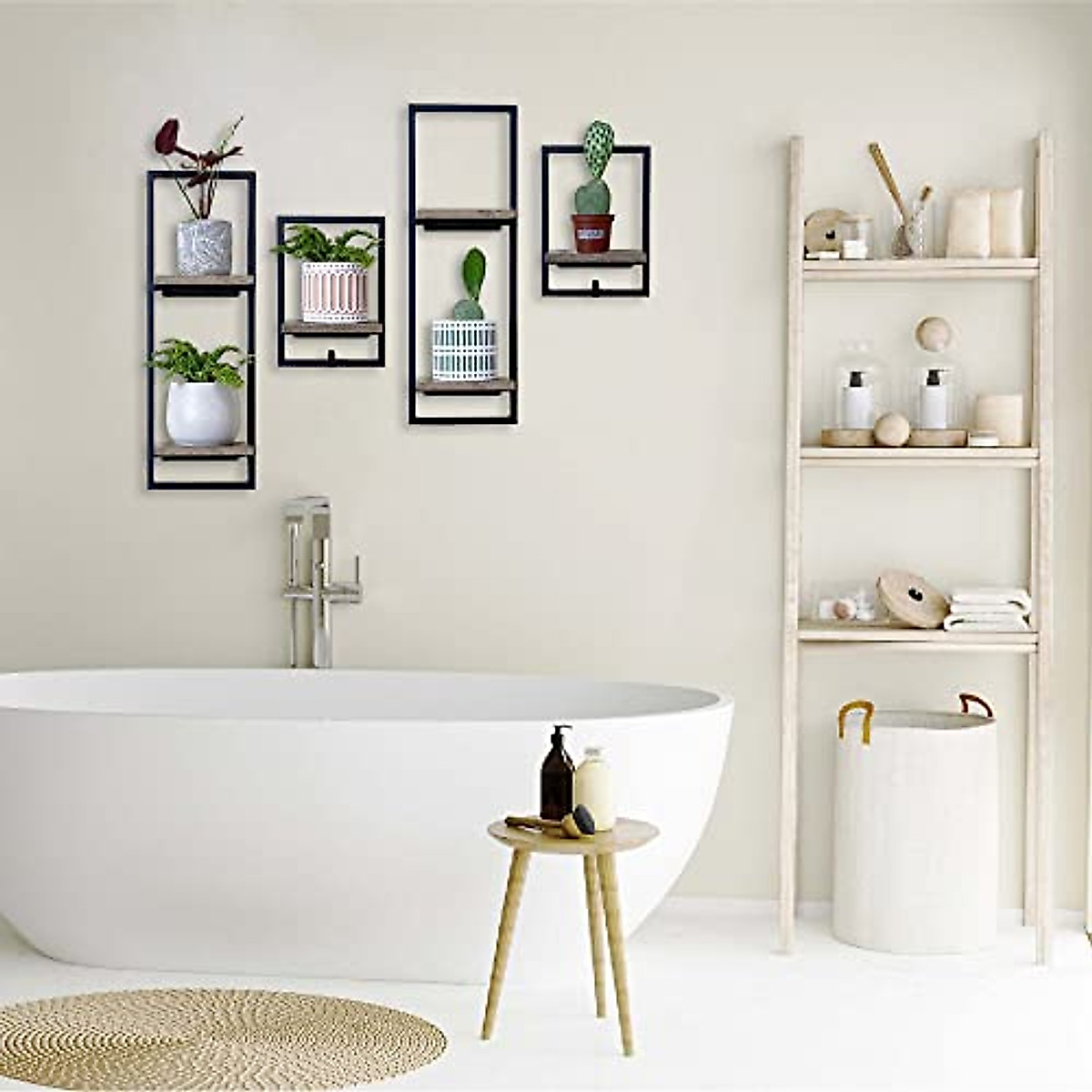 Cocoyard Floating Shelves, Wall Mounted Shelf, Set of 2. Modular Wall Shelf Set. Perfect for Living Room Bedroom Bathroom. Great Gift Ideas for Plant Lovers (Black, 8.1" W x 4.9" D x 23.6" H)