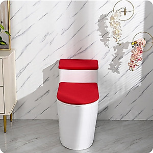 Toilet Tank Lid Cover and Toilet Lid Cover, Bathroom Toilet Lid Seat Cover Set,Toilet Protector Cover，Stretch Washable Spandex Fabric, Fits Most Toilet Tanks & Lids，Hotel and Home，Red (5)