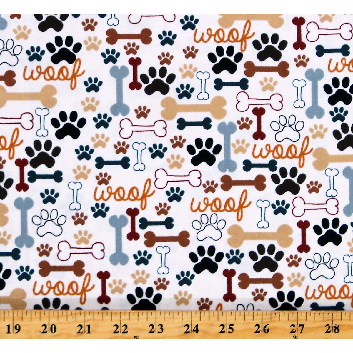 Fields FABRICS Cotton Dogs Pets Puppies Paw Prints Bones Woof Animals Cream Cotton Fabric Print by The Yard(D693.48),44 Inches