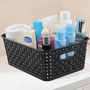 Sandmovie Black Plastic Rattan Storage Baskets, 6 Packs