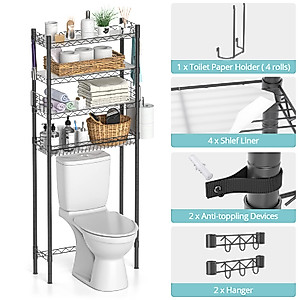 Hodonas Bathroom Organizer Over Toilet Storage, 4-Tier Toilet Shelf Bathroom Shelves Over Toilet, Above Toilet Storage Rack Bathroom Space Saver, Gray