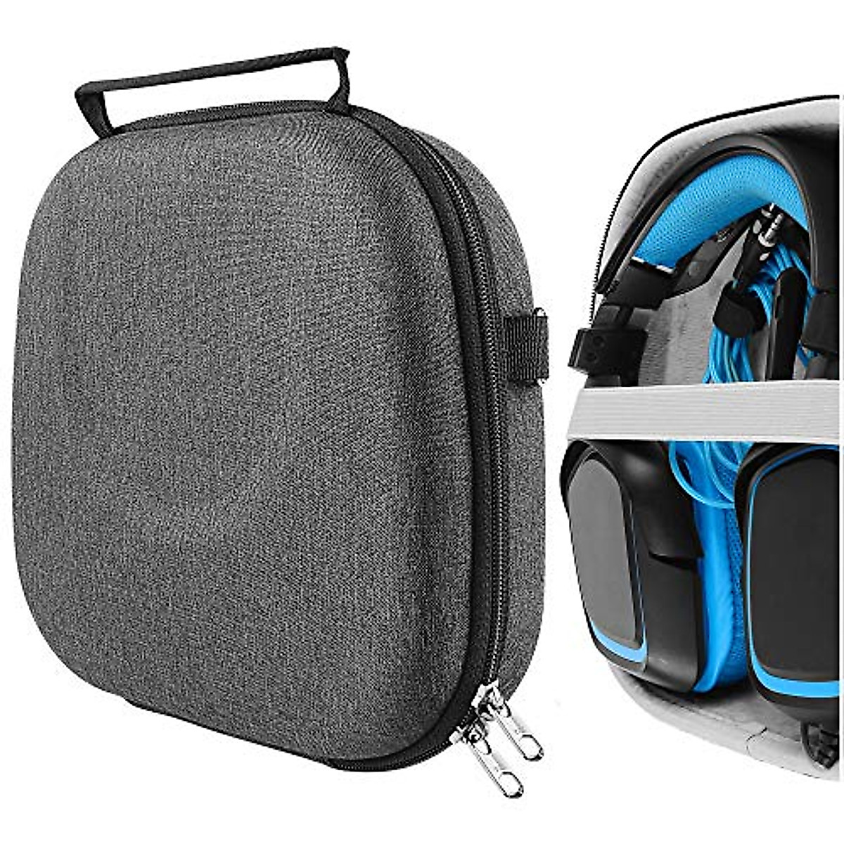 Geekria Shield Headphones Case Compatible with Logitech G430, G432, G230, G933S, G633, G633, G35 Gaming Headsets Case, Replacement Hard Shell Travel Carrying Bag with Cable Storage (Dark Grey)