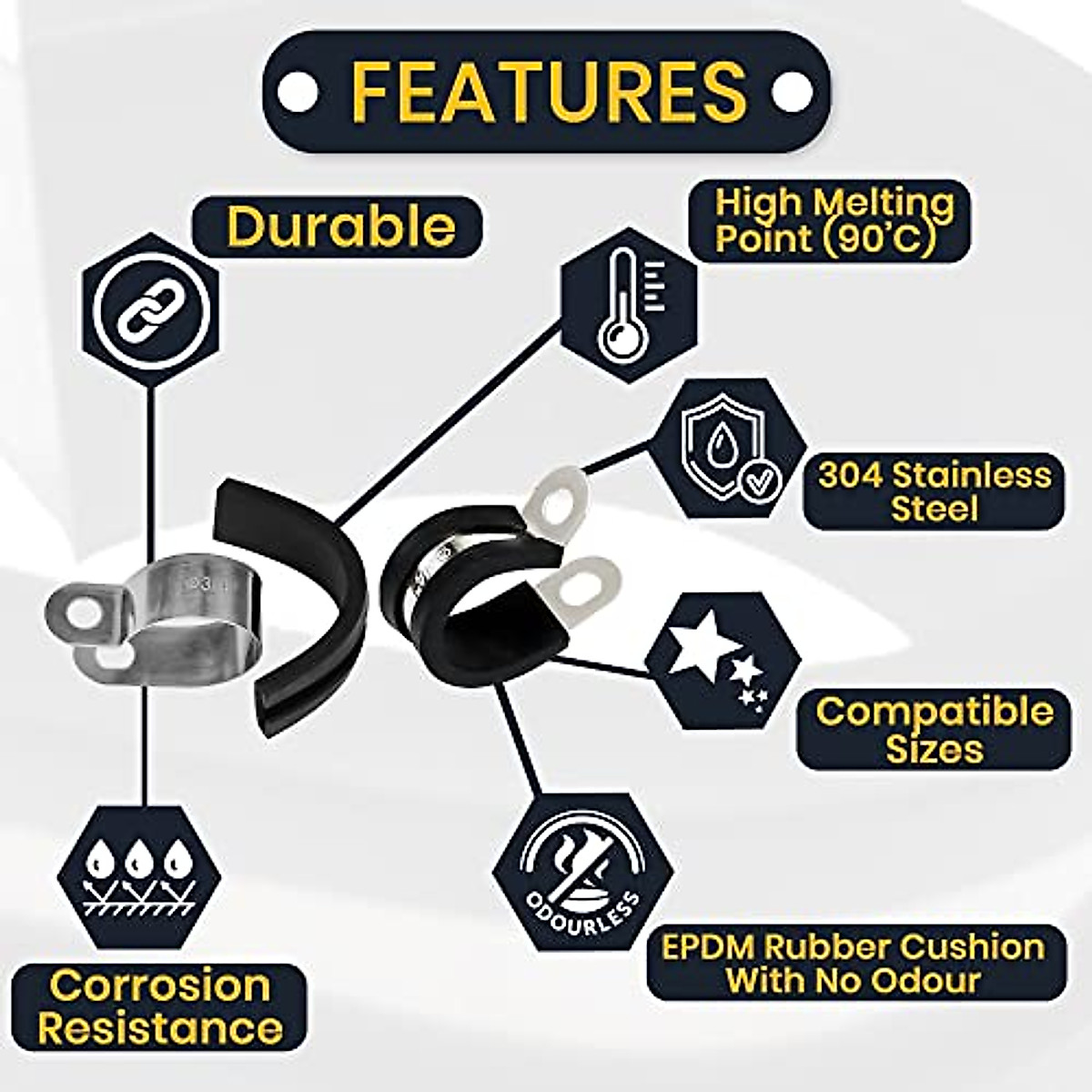 Brexxty 52 PCS Cable Clamps Assortment kit—304 Stainless Steel Wire Clamps of 6 Sizes—1/4" 5/16" 3/8" 1/2" 5/8" 3/4"—To Bundle, Clamp, & Protect Wires, Pipes, & Cables