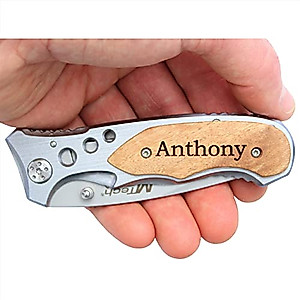 Palmetto Wood Shop Gifts For Him, Laser Engraved Personalized Pocket Knife, Gifts for Husband, Dads, Fathers Day, Valentines, Christmas, Choose from 30 Optional Icons