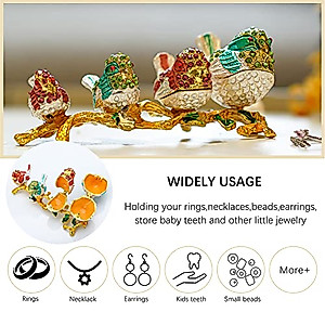 YU FENG Hand Painted Enamel Four Birds Trinket Box Hinged Jewelry Organizer with Crystals Ring Earrings Storage Colorful Animals Figurine Collectibles Home Decor Art