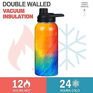 WEREWOLVES 32oz Personalized Insulated Water Bottle with Straw & Spout Lid,Stainless Steel Metal Bottles, Vacuum Leak Proof Wide Mouth Bottles for Adults (Sizzling Ripples-without Handle, 32oz)