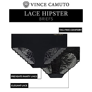 Vince Camuto Women's Underwear ? Seamless Lace Hipster Briefs (3 Pack), Size Medium, Black/Soft Violet/Taupe
