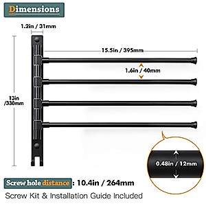 TONIAL Towel Bar 15.5 Inch, Upgraded Swivel Towel Rack Aviation Aluminium Four in ONE Towel Racks for Bathroom Space Saving Swing Out 180° Rotation Towel Hanger Holder Wall Mount, Matte Black