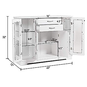 Giantex Sideboard Buffet Server Storage Cabinet W/ 2 Drawers, 3 Cabinets and Glass Doors for Kitchen Dining Room Furniture Cupboard Console Table (White)