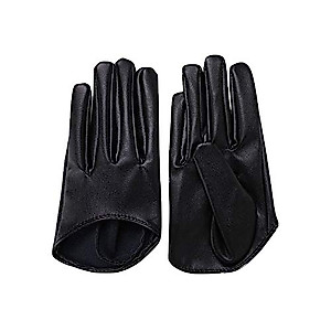 DooWay Black Short Leather Gloves Touchscreen 5" Half Palm Women Fashion Cool Punk Rocker Dance Driving Costume Gloves