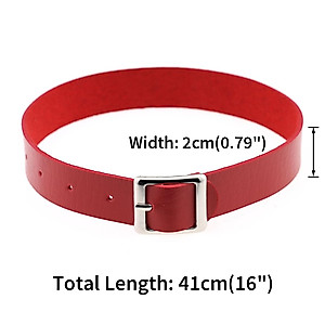 FM FM42 Red PU Simulated Leather Silver-tone Buckle Adjustable Belt Collar Choker Necklace PN1142