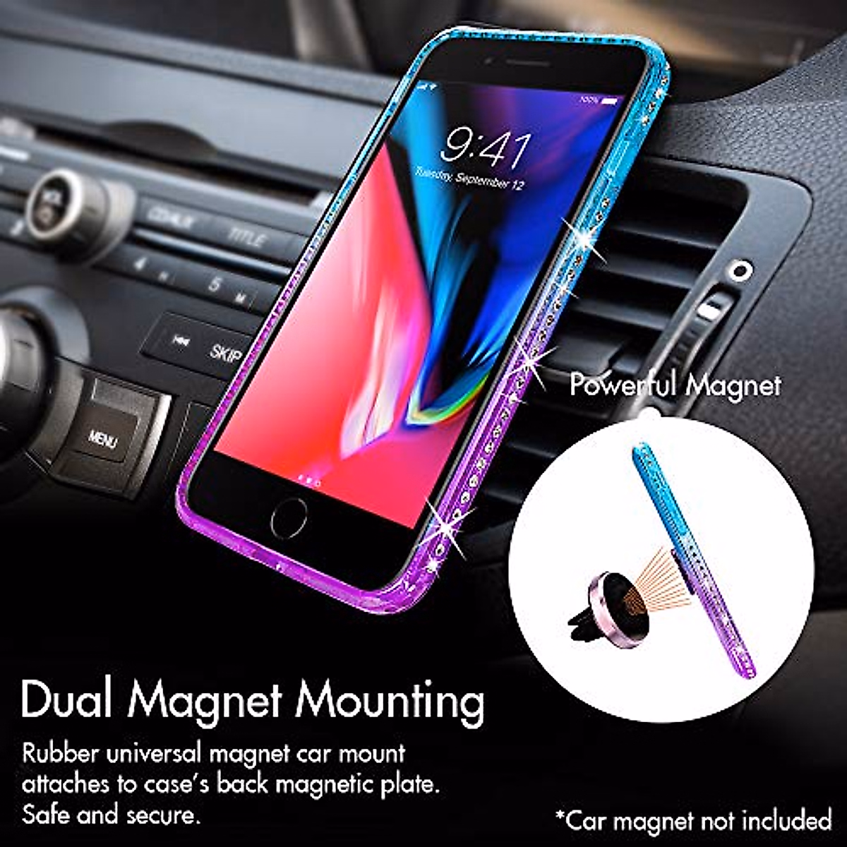 Silverback for iPhone SE Case 2022/2020, iPhone 8/7 Case, Moving Liquid Holographic Sparkle Glitter Case with Kickstand, Bling Bumper Ring iPhone SE3/2 iPhone 8/7 Case for Girls Women -Purple