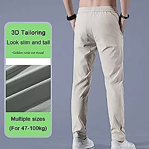 IUAIU Men‘s Fast Dry Stretch Pants, 2023 New Ice Silk Breathable Quick Dry Casual Hiking Joggers with Pockets (Black,Large)