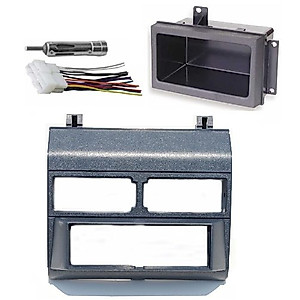 Blue Complete Single Din Dash Kit + Pocket Kit + Wire Harness + Antenna Adapter Compatible with GMC Chevrolet Select 1988-1996