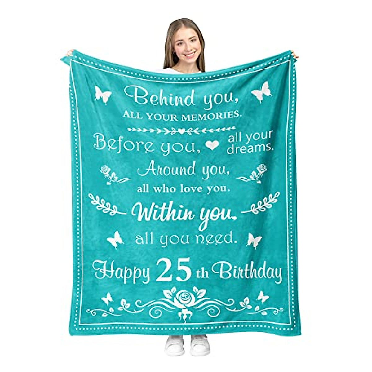 Fouca 25th Birthday Gifts for Women, Happy Birthday Gifts for 25 Year Old Women, Best 25th Gift Ideas Throw Blankets for Daughter Niece Bestie Sister Friends, 25th Birthday Decorations 60" X 50"