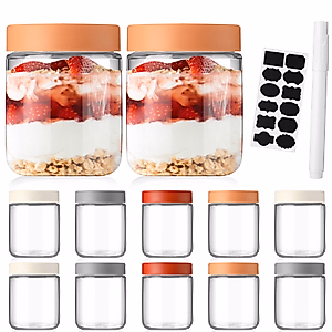 Hushee 12 Pcs 16 oz Overnight Oats Containers with Lids Wide Mouth Mason Jars Leak Proof Yogurt Containers with Lids Meal Containers for Parfait Fruit Salad Dressing Beans Sugar Storage Supplies