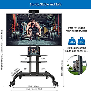 Blue Key World Rolling TV Stand with Large Wheels for 32 to 70 Inch Flat Screens [Mobile TV Stand, Adjustable Height, Indoor/Outdoor TV Stand] Portable Standing Mount, TV Cart Monitor Floor Stand