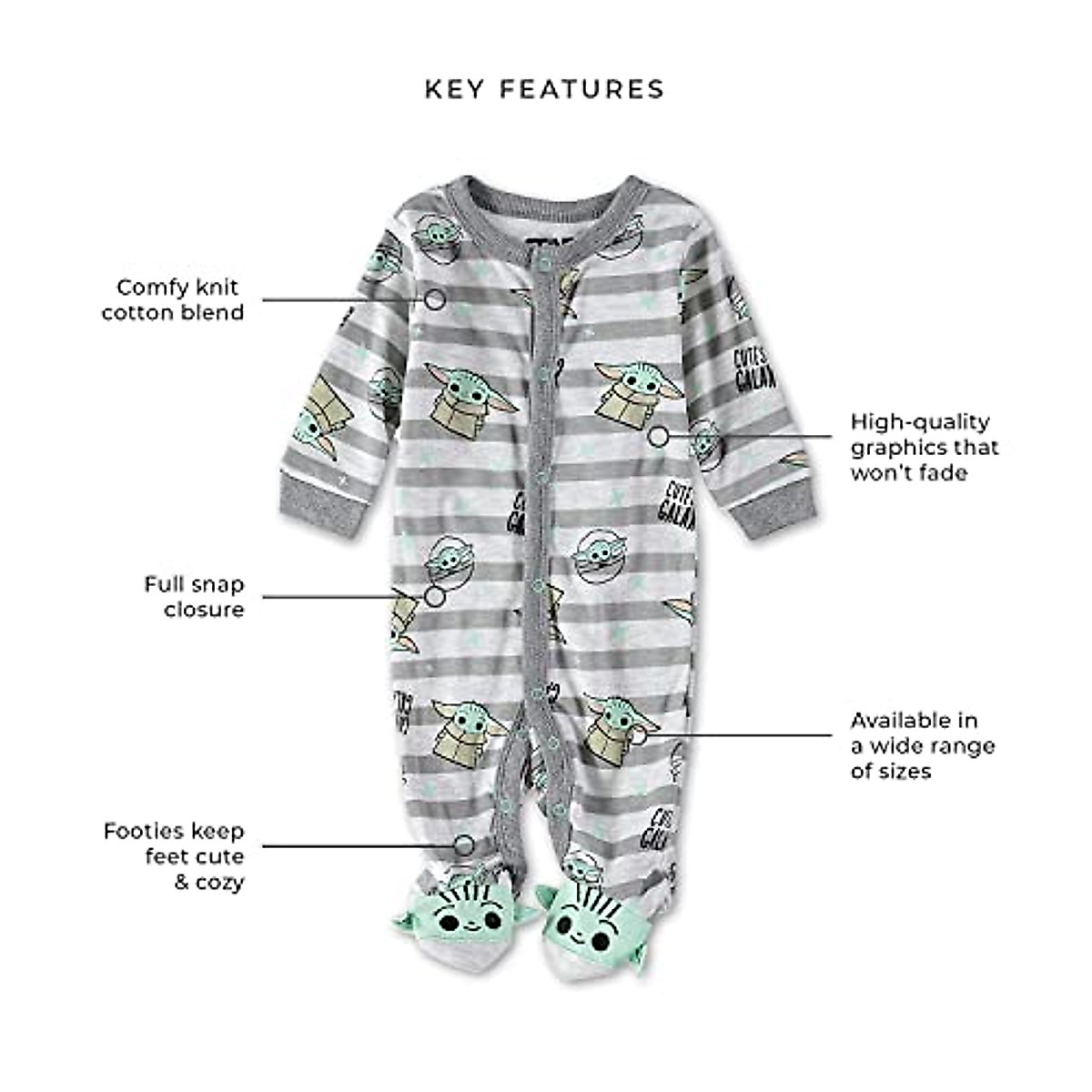 Happy Threads Star Wars Baby Boys One Piece Sleeper - Footed Baby Pajamas - Baby Boy Clothes - Footie Pajamas (Grey/Green/Brown, 6-9 Months)