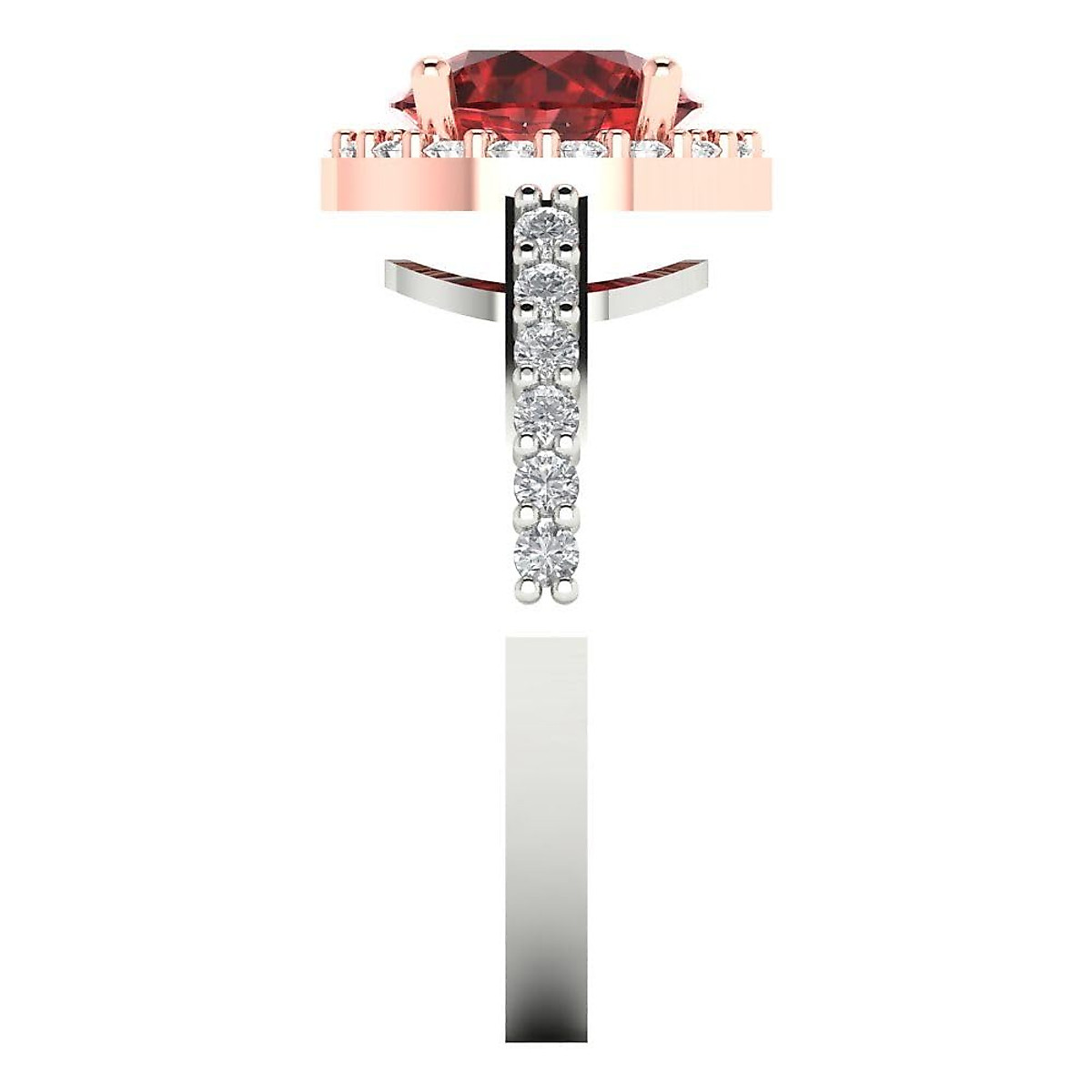 Clara Pucci 2.40 ct Round Cut Solitaire Halo Natural Red Garnet Engagement Promise Anniversary Bridal Ring 18K White & Rose Gold 8.5