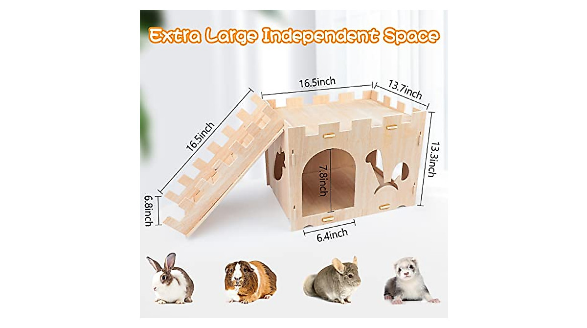 BWOGUE Large Wooden Rabbit Castle & Bunny House Hideout
