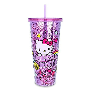 Silver Buffalo Sanrio Hello Kitty Rainbow Confetti Carnival Cup with Lid and Straw | 32 Ounces
