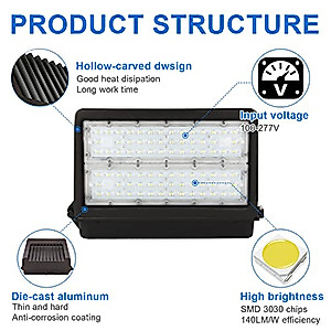 100W LED Full Cut Off Wall Pack Light with Dusk to Dawn Photocell,14000LM Outdoor Wall Light (450W Equiv.) 5000K Commercial Wall Pack Light, IP65 Waterproof UL & DLC Listed