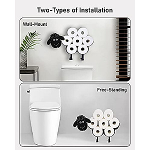 Sheep Toilet Paper Holder Stand, Cute Metal Wall Mount Toilet Paper Storage for 8 Rolls, Funny Animal Handwork Bathroom Gift Tissue Organizer Baskets