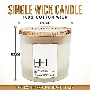 Vanilla Candle | Vanilla Musk Scented Soy Candle | A Blend of Vanilla, Cinnamon, Amber & Hint of Musk | Large Eight Ounce Single Wick Candle | Long Burn time | HHI Candles