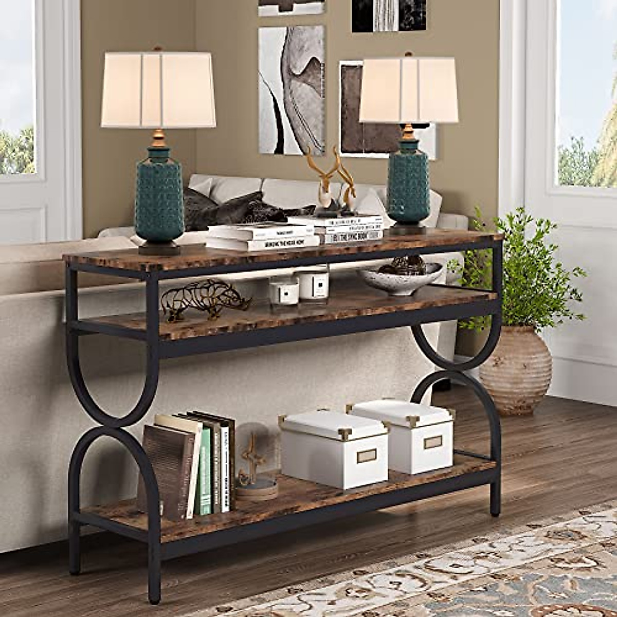 LITTLE TREE 55 Inch Long Narrow Entryway Hallway Accent Console Table Industrial TV Stand