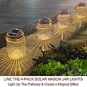 Bright Zeal 4-Pack 6" Solar Fairy Lights Outdoor Waterproof LED Mason Jar - Hanging Solar Yard Lights Outdoor Waterproof LED Mason Jars - Solar Lights Mason Jars Decorative Solar Mason Jar Lantern