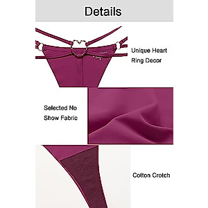 abandi 6 Pack G-String Thongs for Women,T Back Heart Ring Panty Sexy Low Rise Tangas Seamless Underwear Thong Panty, Size S
