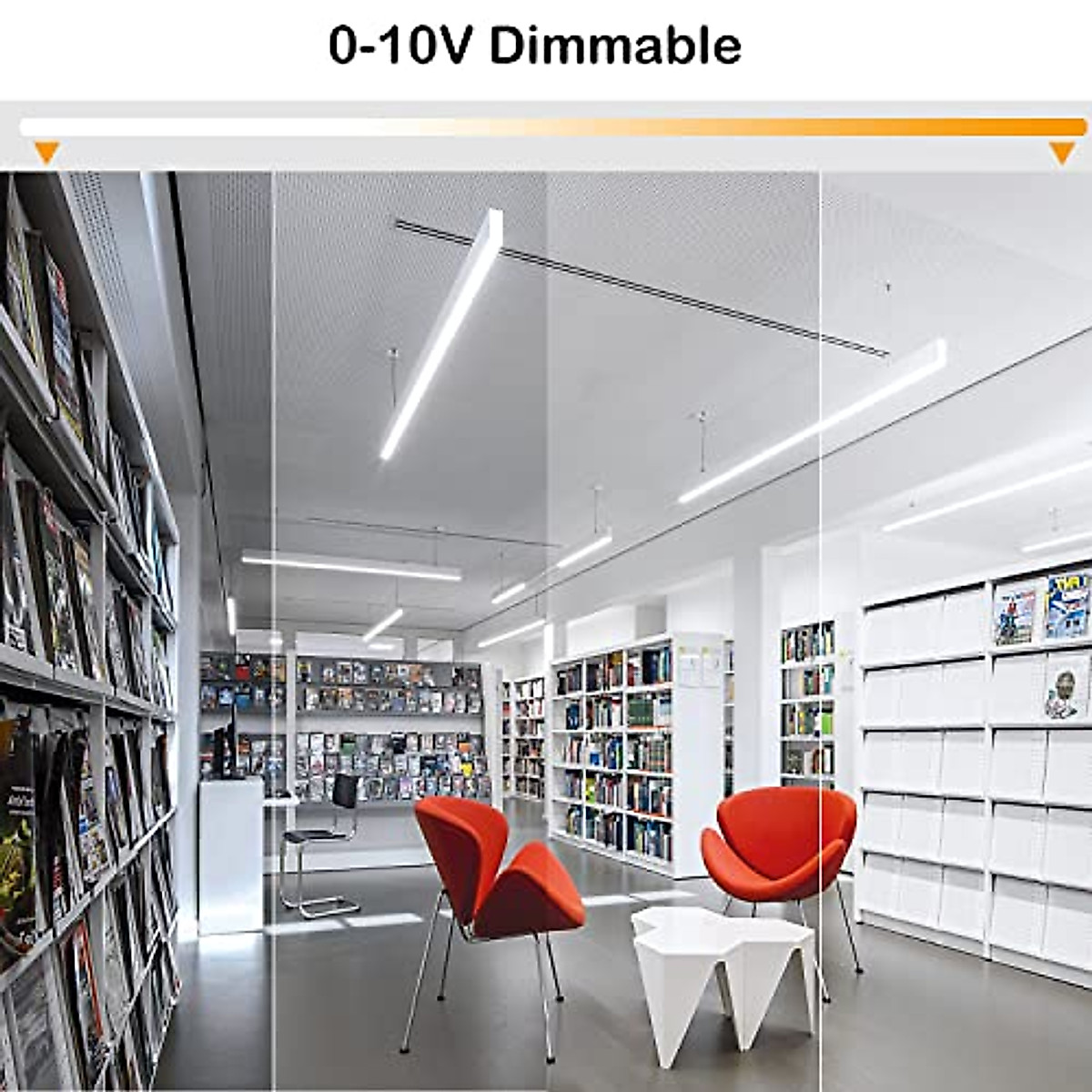 hykolity 8FT Linkable LED Linear Light, 80W 9200lm 3000K/4000K/5000K CCT Selectable, 0-10V Dimmable Architectural LED Suspension Office Lighting Fixture for Market, Garage, ETL,4 Pack - Silver