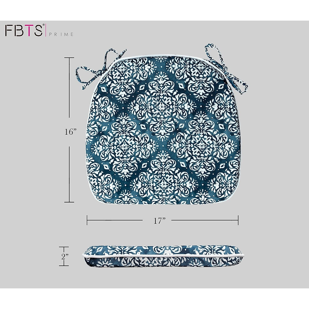 FBTS Prime Outdoor Seat Cushions Set of 2 Patio Chair Cushions with Ties 16x17 Inch Blue Geometry U-Shape Chair Pads for Outdoor Patio Furniture Garden Home Office