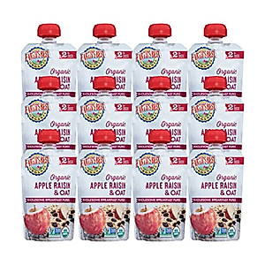 Earth's Best Organic Baby Food Pouches, Stage 2 Wholesome Breakfast Puree for Babies 6 Months and Older, Organic Apple Raisin and Oat Puree, 3.5 oz Resealable Pouch (Pack of 12)