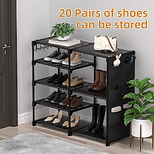 XJJX 5-Tier Shoe Rack Storage for Closet, 28 Pairs Metal Stackable Shoes Rack Boots Organizer Shoe Shelf Shoe Stand with Side Bag for Entryway Closet Hallway and Bedroom