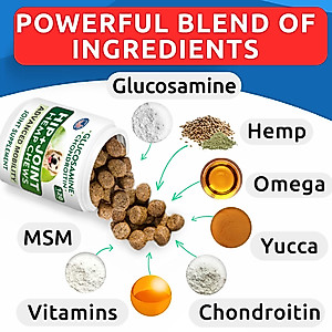 Hemp Treats + Glucosamine + Omega 3 for Dogs Bundle - Joint Pain + Allergy and Itch Relief - Hip & Joint Supplement w/MSM + Chondroitin + Hemp Oil + Omega 3 + EPA & DHA Fatty Acids - 120 + 180 Chews