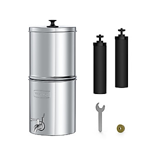 Waterdrop 2.25G Gravity-fed Water Filter System, with Silver Ions Enhanced Filtration with 2 Black Carbon Filters and Metal Spigot