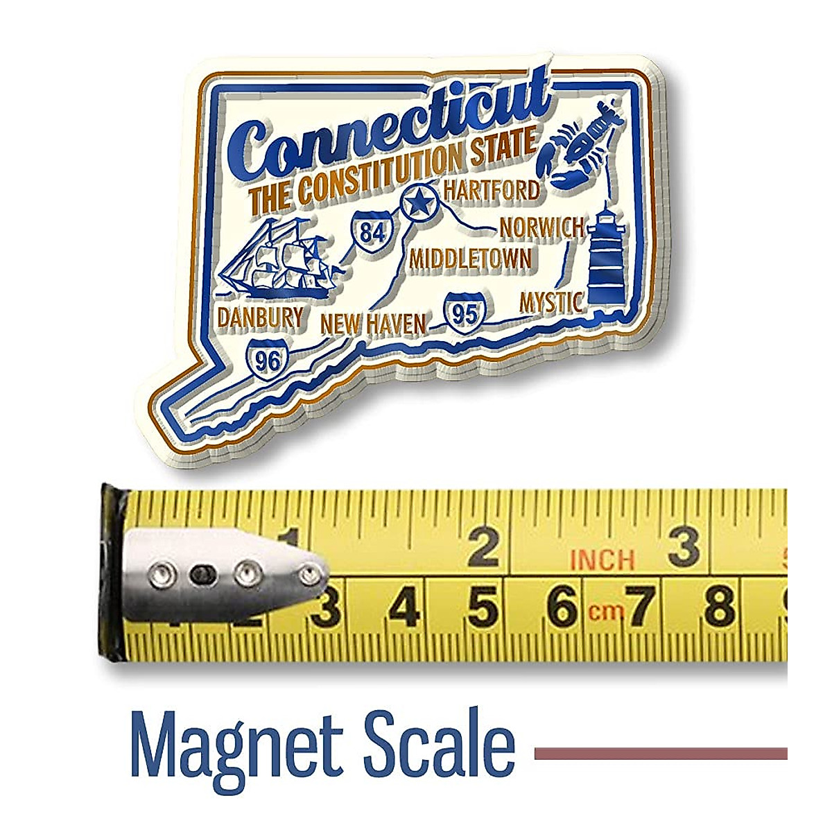 Connecticut Premium State Magnet by Classic Magnets, 2.6" x 2", Collectible Souvenirs Made in The USA