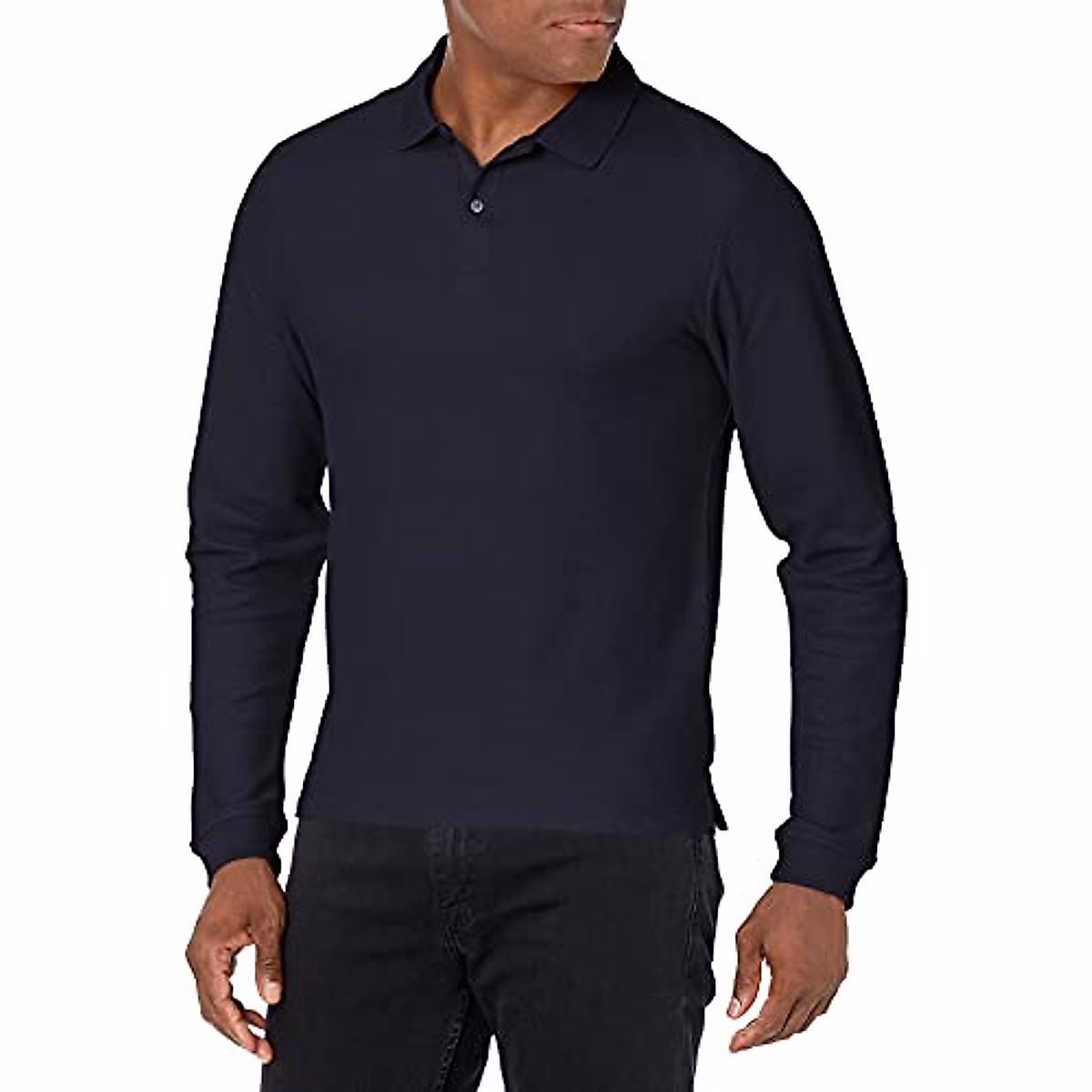 IZOD mens Long Sleeve Pique polo shirts, Navy, 38-39 US