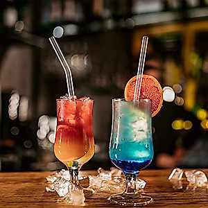 Elyum 8 Pack Reusable Glass Straws, 10'' x 10mm Clear Drinking Straws with 2 Cleaning Brushes Portable Glass Straws for Smoothies Tea Juice Wine (4 Straight + 4 Bent)