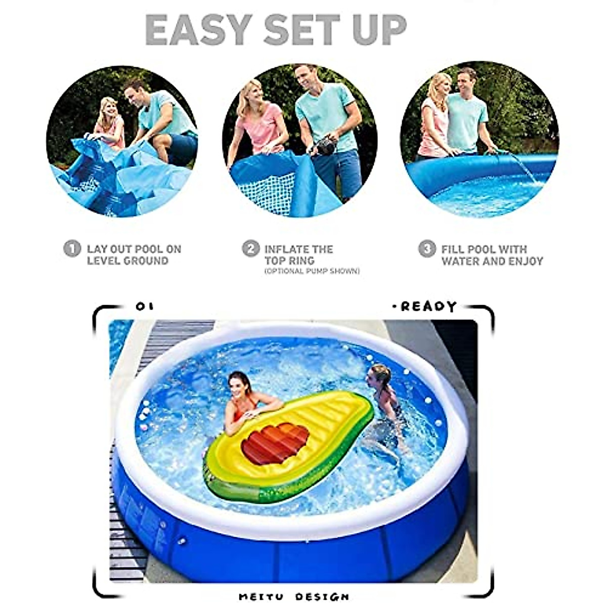 Inflatable Swimming Pools for Kids and Adults Above Ground, Blow Up Family Top Ring Pool Portable Easy Set Pools Games for Outdoor Backyard Garden