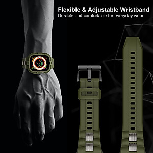 GELISHI Bands Compatible for Apple Watch Ultra 2/1 49mm Band, Rugged Protective Case with TPU Sport Band Military Shockproof Bumper Case for Apple Watch 49mm Men, Army Green