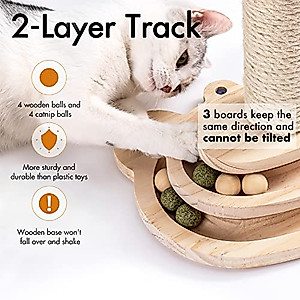 Cat Toy 2-Layer Turntable Cat Ball Toy with Feather,Kitten toys Interactive Cat Toy with Eight Interactive Balls and Two Sisal Dangling Balls,Cat Scratching Post for Indoor Cats and Kittens (Ball)