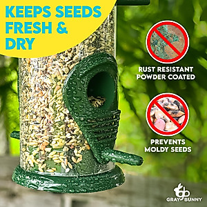 Gray Bunny Metal Bird Feeder, 4-Port Wild Bird Feeders for Outdoors Hanging, Heavy Duty Chew-Proof and Rust-Proof Tube Feeder, 15 Inches