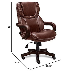 Serta Big and Tall Executive Office Chair with Wood Accents Adjustable High Back Ergonomic Lumbar Support, Bonded Leather, 30.5D x 27.25W x 47H in, Chestnut Brown