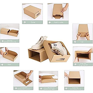 bimiti 12 Pack Shoe Box Cardboard Shoe Storage Boxes with Transparent Window Waterproof Stackable Storage Boxes with Lids Heavy Duty Kraft Drawer Shoe Boxes for Shoes, Socks, Stationery, Underwear
